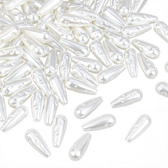 1 Box 100PCS White Plastic Teardrop Shaped Pearls Beads with Hole Water ...