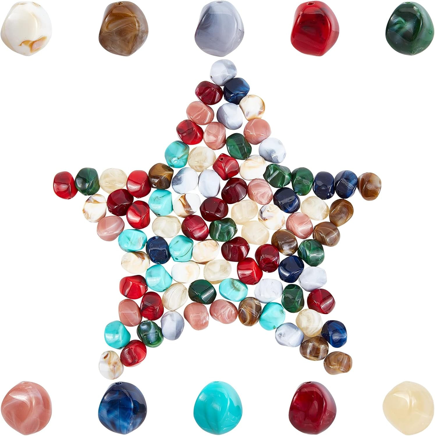 1 Box 100Pcs 10 Colors Colorful Acrylic Beads Nugget Stone Bead ...