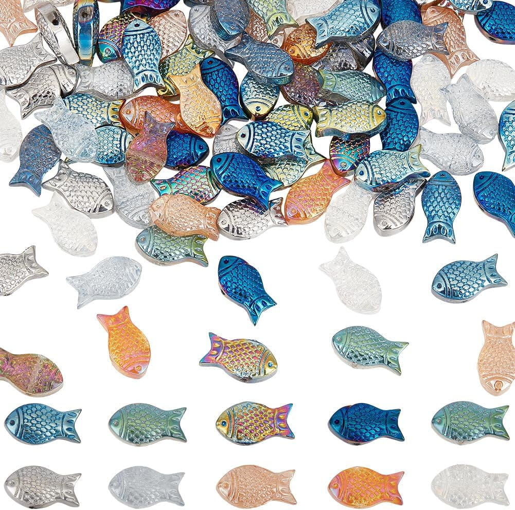 1 Box 100Pcs 10 Colors Electroplate Glass Beads Fish Bead Carved Summer ...
