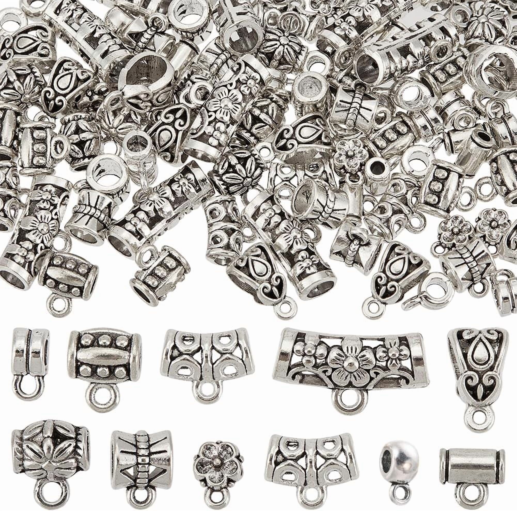 1 Box 100Pcs 10 Styles Bead Hanger Charm Silver Links Bail Beads Bulk ...