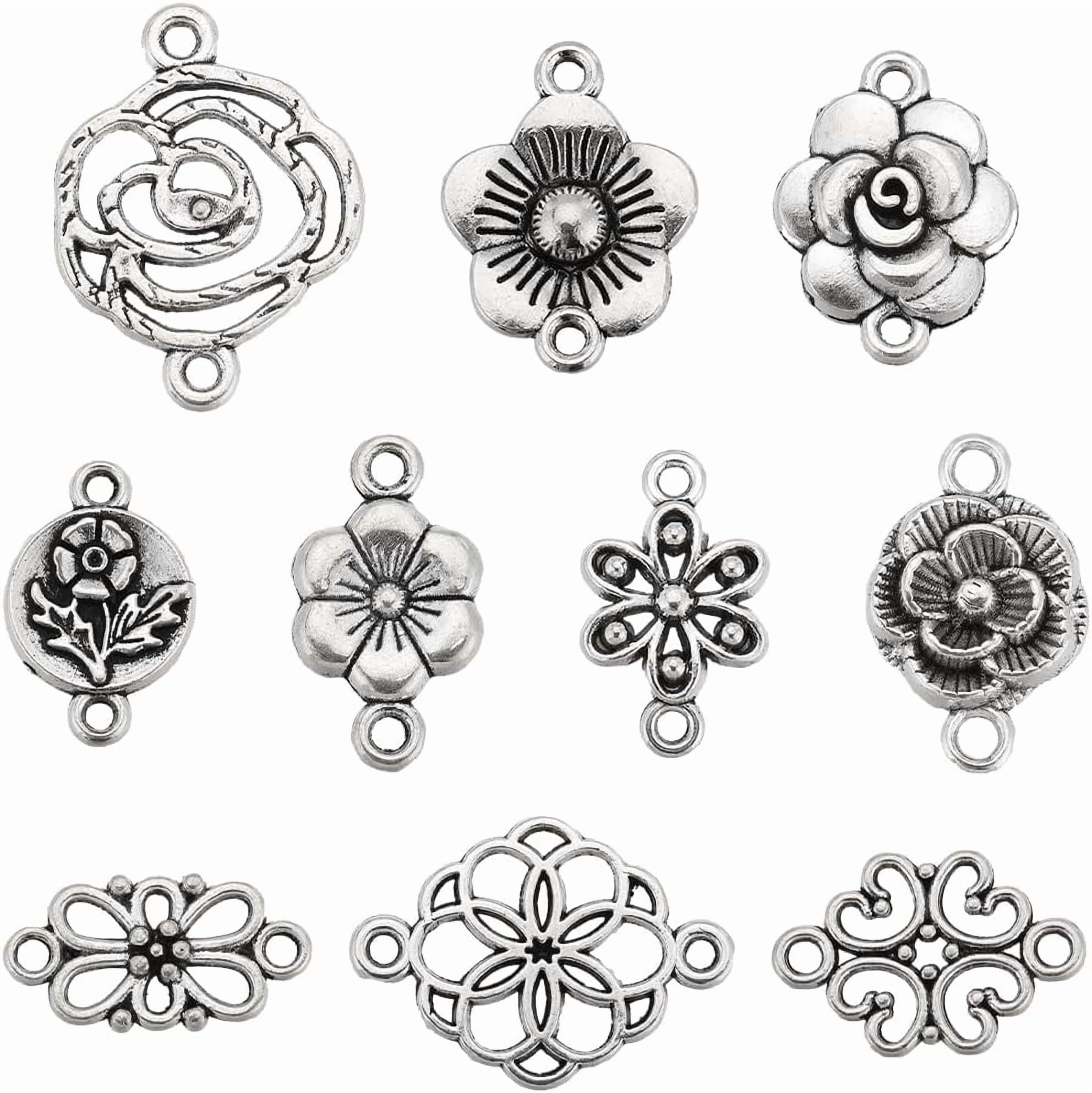 1 Box 100Pcs 10 Styles Silver Flower Connector Charms Sunflower Charms ...