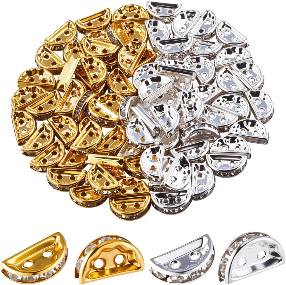 1 Box 100Pcs 2 Colors 2 Hole Connector Beads Rhinestone Bead Spacers ...