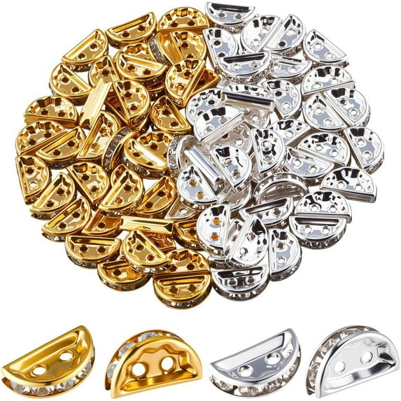 1 Box 100Pcs 2 Colors 2 Hole Connector Beads Rhinestone Bead Spacers ...