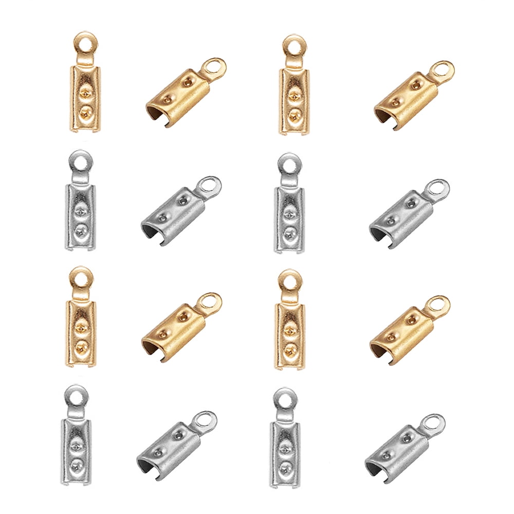 1 Box 100Pcs 2 Colors 304 Stainless Steel Folding Crimp Ends Fold Over ...