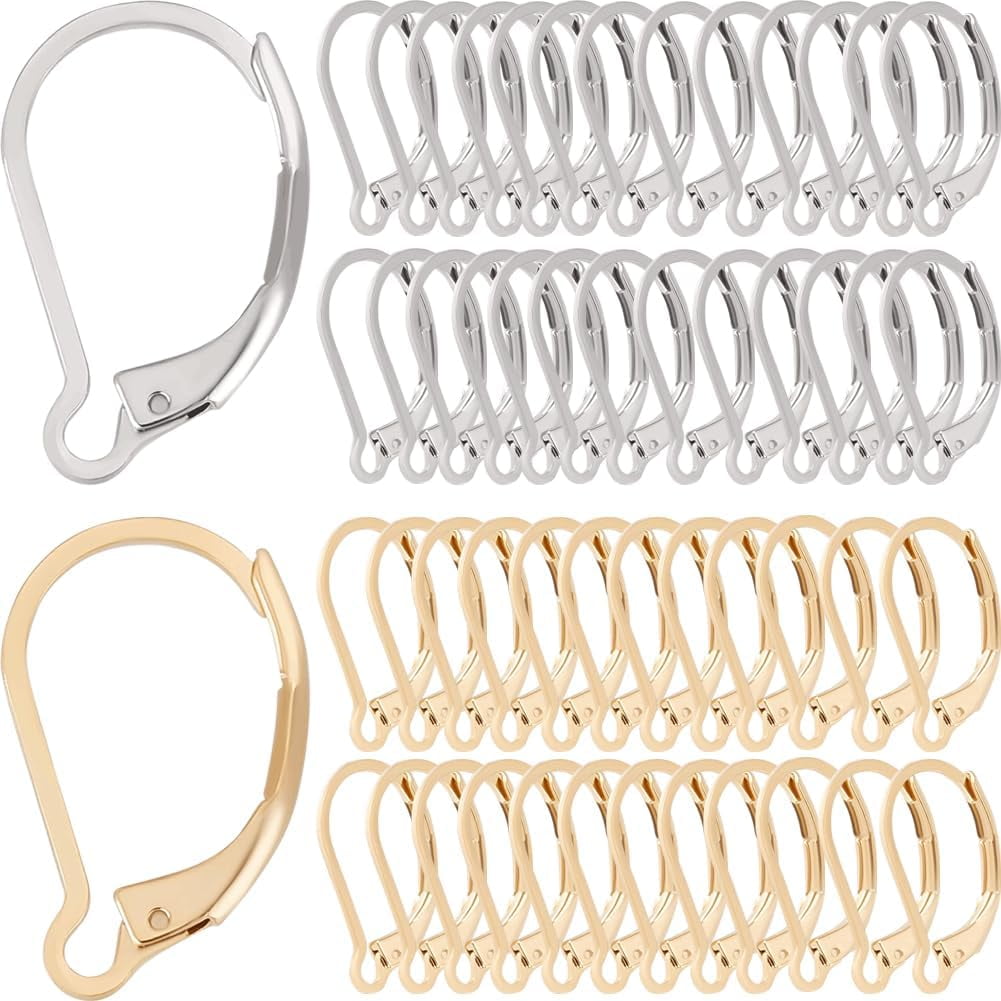 1 Box 100Pcs 24K Gold Plated Stainless Steel Earring Hooks Leverback ...