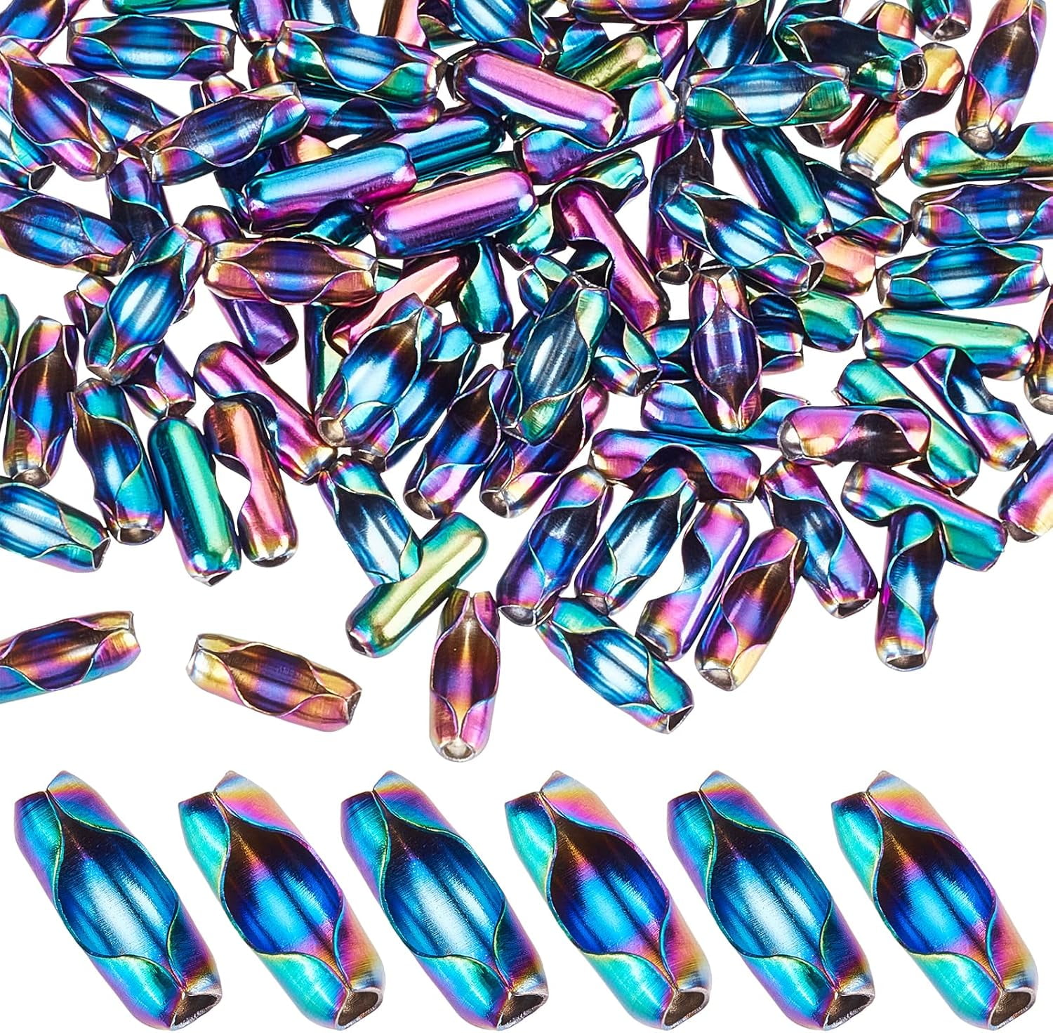 1 Box 100Pcs 3mm Ball Chain Connectors Rainbow Stainless Steel Fastener ...