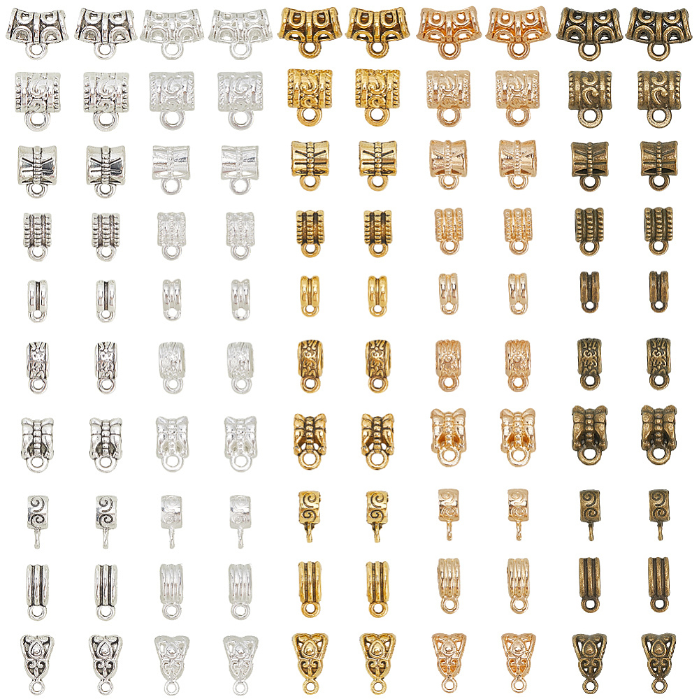 1 Box 100Pcs 5 Colors Charm Hanger Beads Small Bail Tube Beads Bulk ...