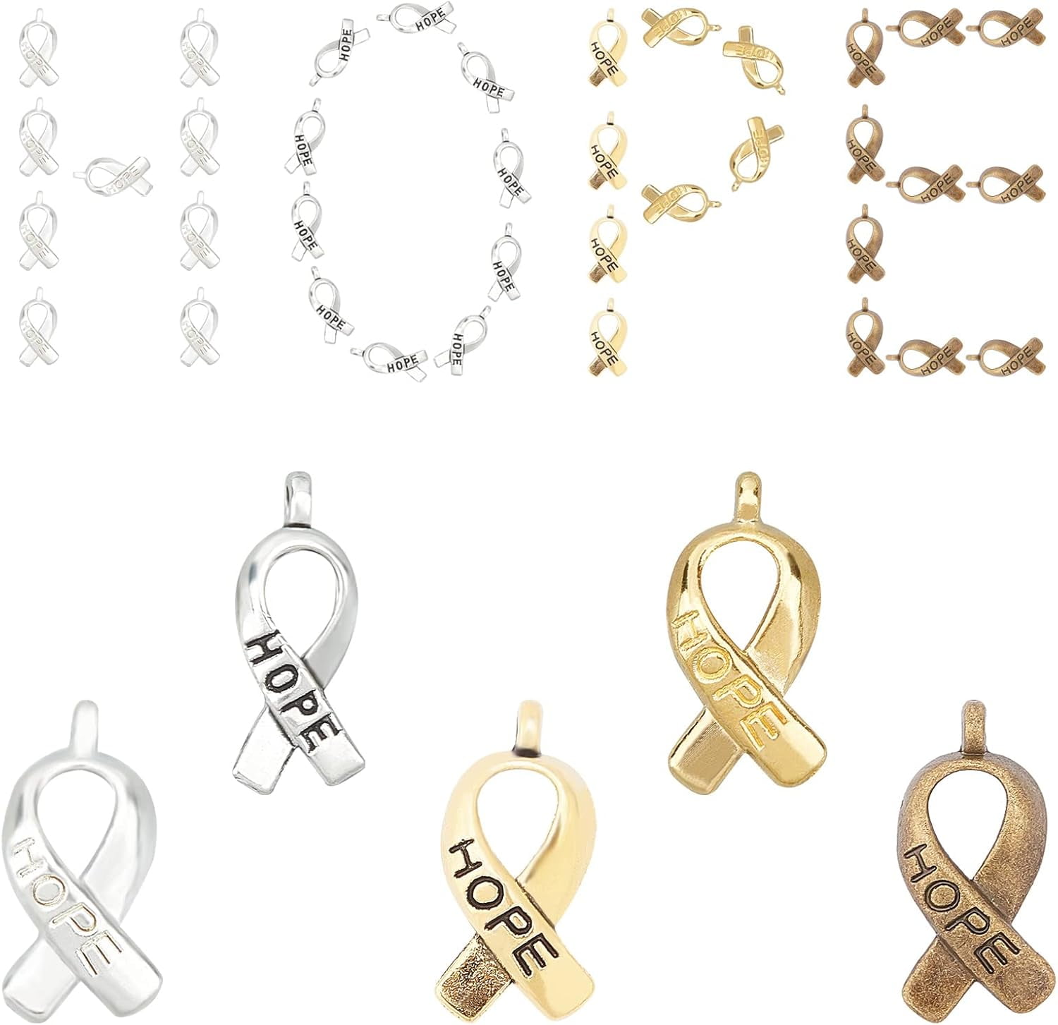 1 Box 100Pcs 5 Colors Hope Ribbon Breast Charms Vintage Angel Breast ...