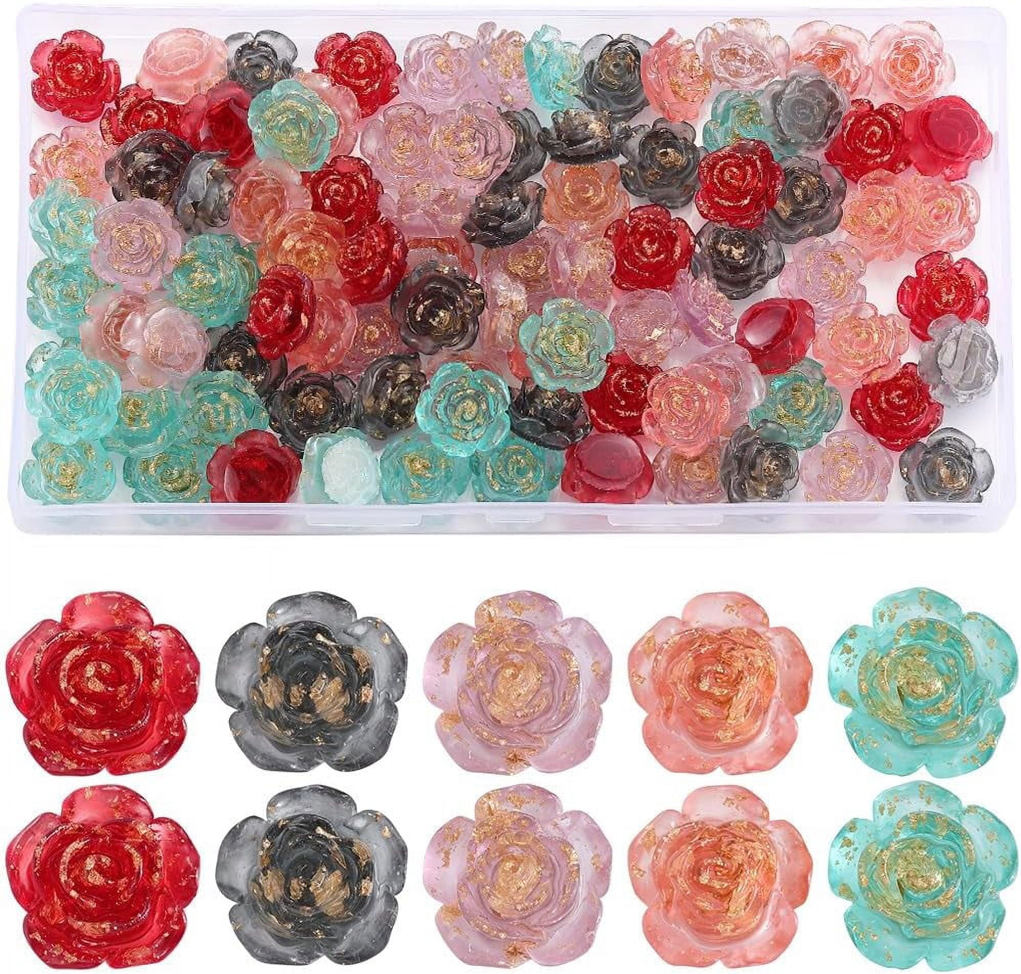 1 Box 100Pcs 5 Colors Resin Small Rose Beads Bulk Flatback Flower Bead ...