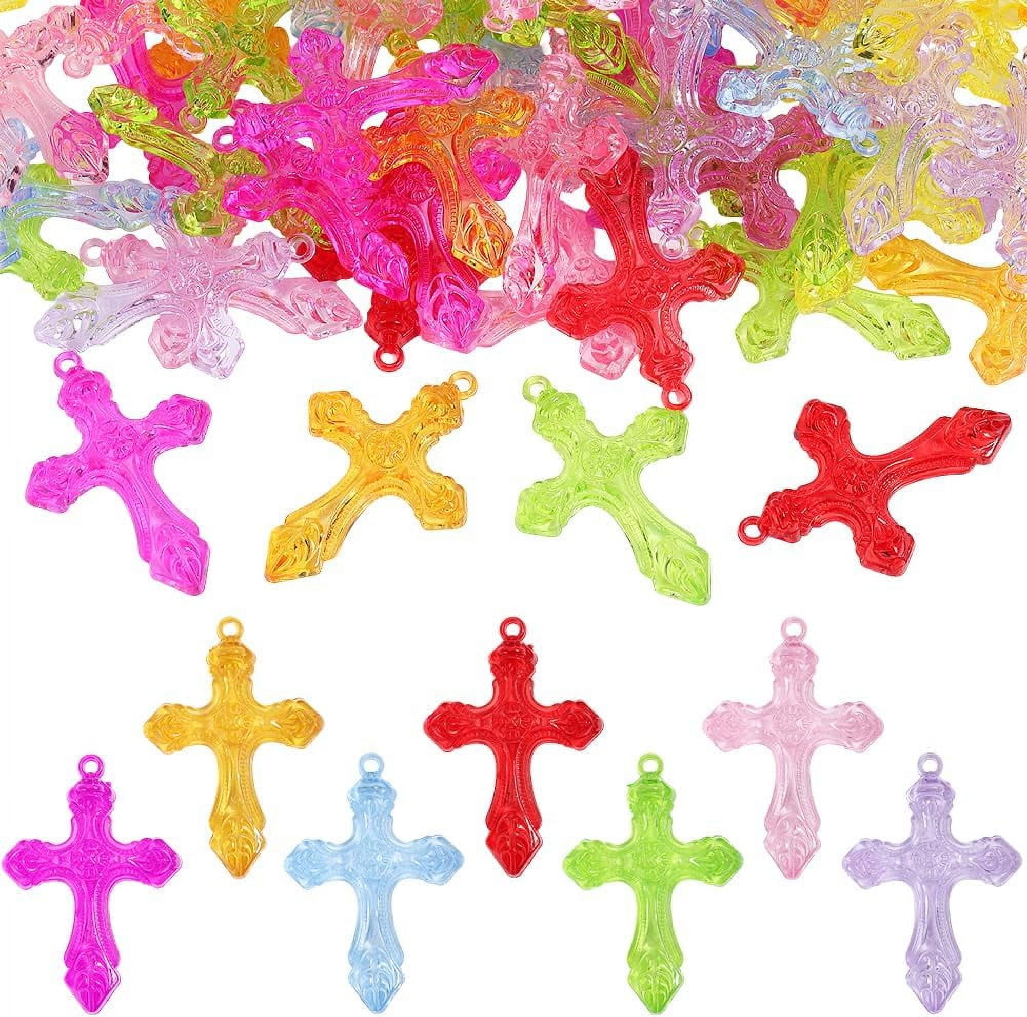 1 Box 100Pcs Acrylic Cross Charms Plastic Crucifix Bulk Small ...