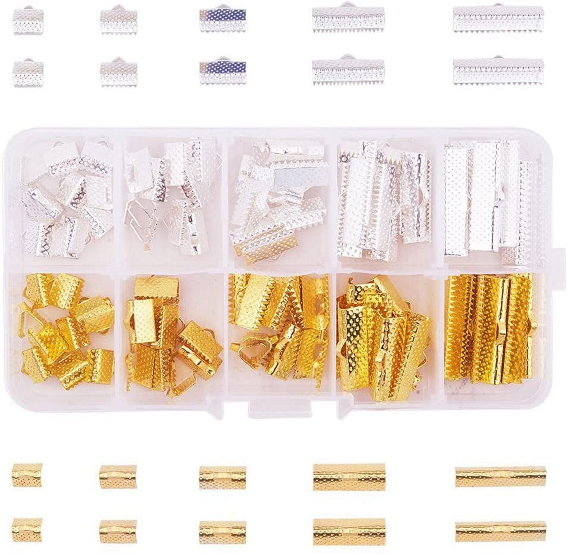 1 Box 100Pcs Assorted Sizes of Mixed Color Ribbon Clamp End Crimps Sets ...