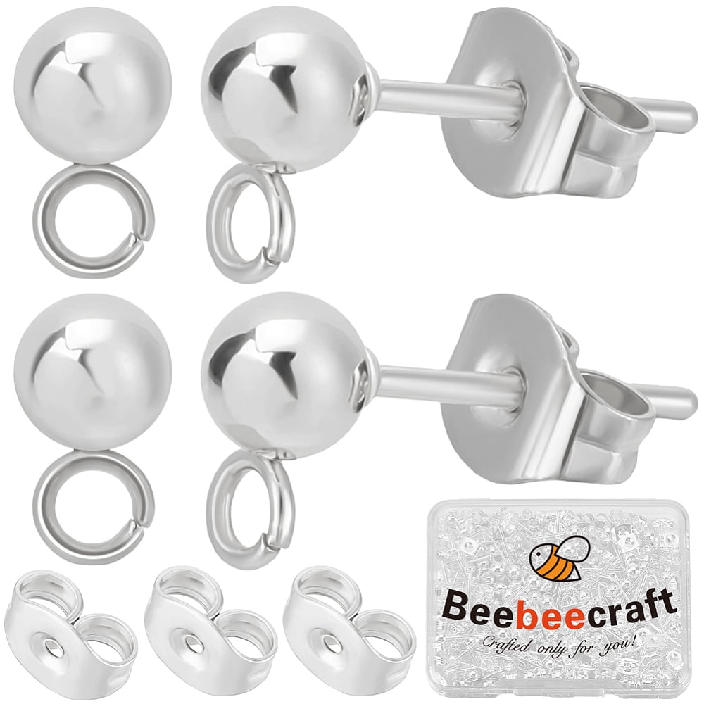 1 Box 100Pcs Ball Studs for Jewelry Making 925 Sterling Silver Plated ...