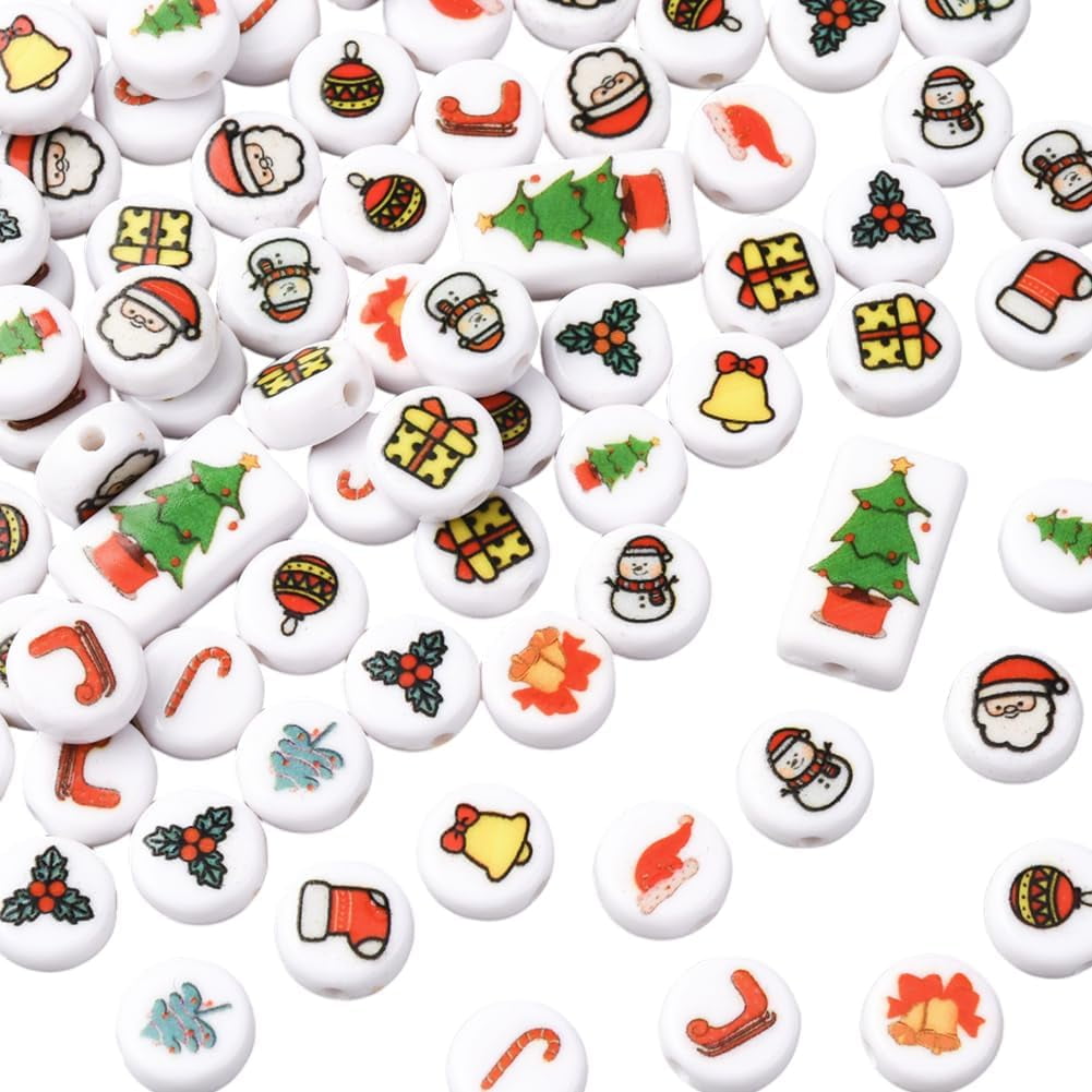 1 Box 100Pcs Christmas Themed Beads Christmas Flat Beads Bulk Santa ...