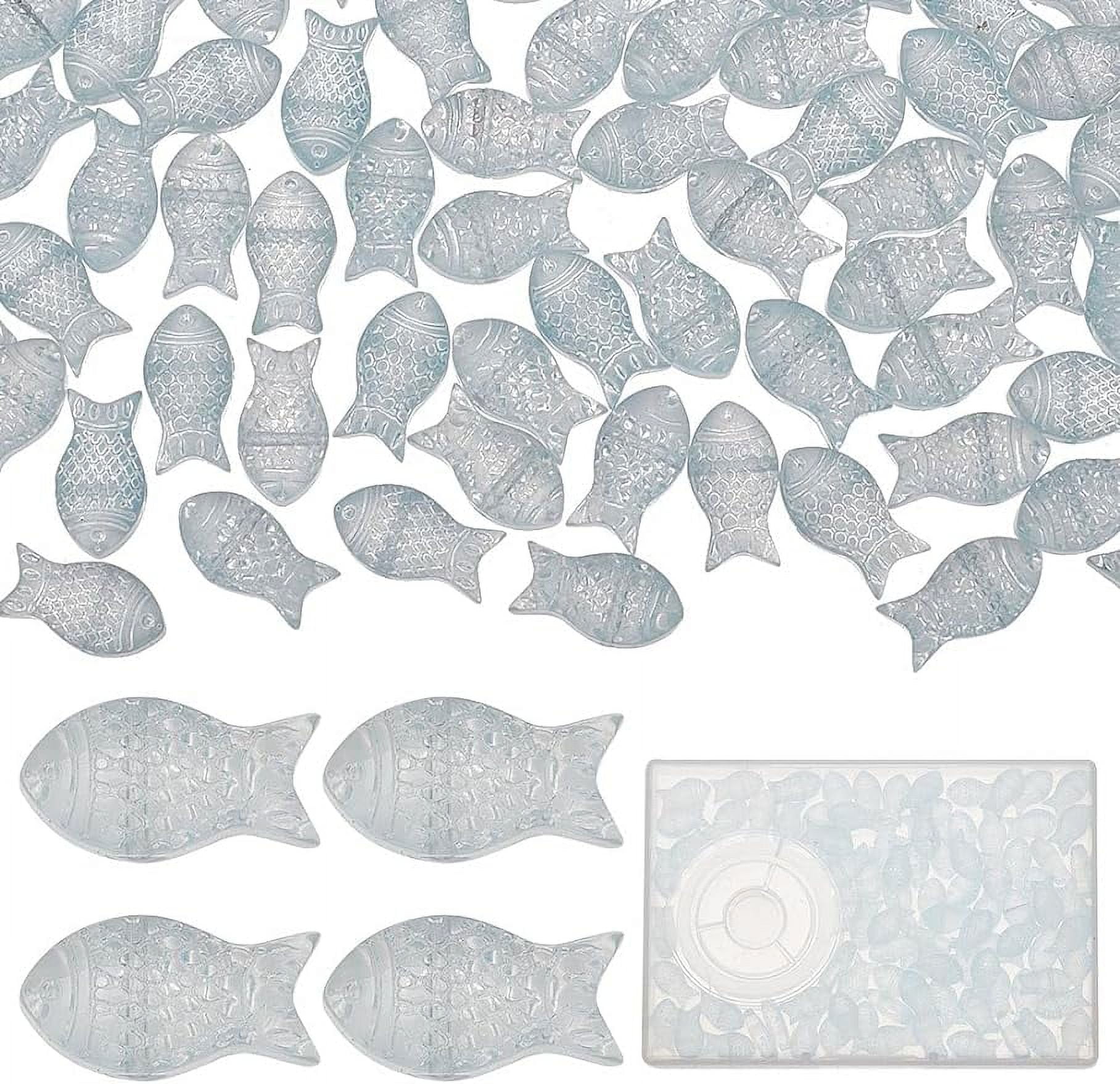 1 Box 100Pcs Fish Beads Bulk Blue Glass Transparent Fish Beads Summer ...