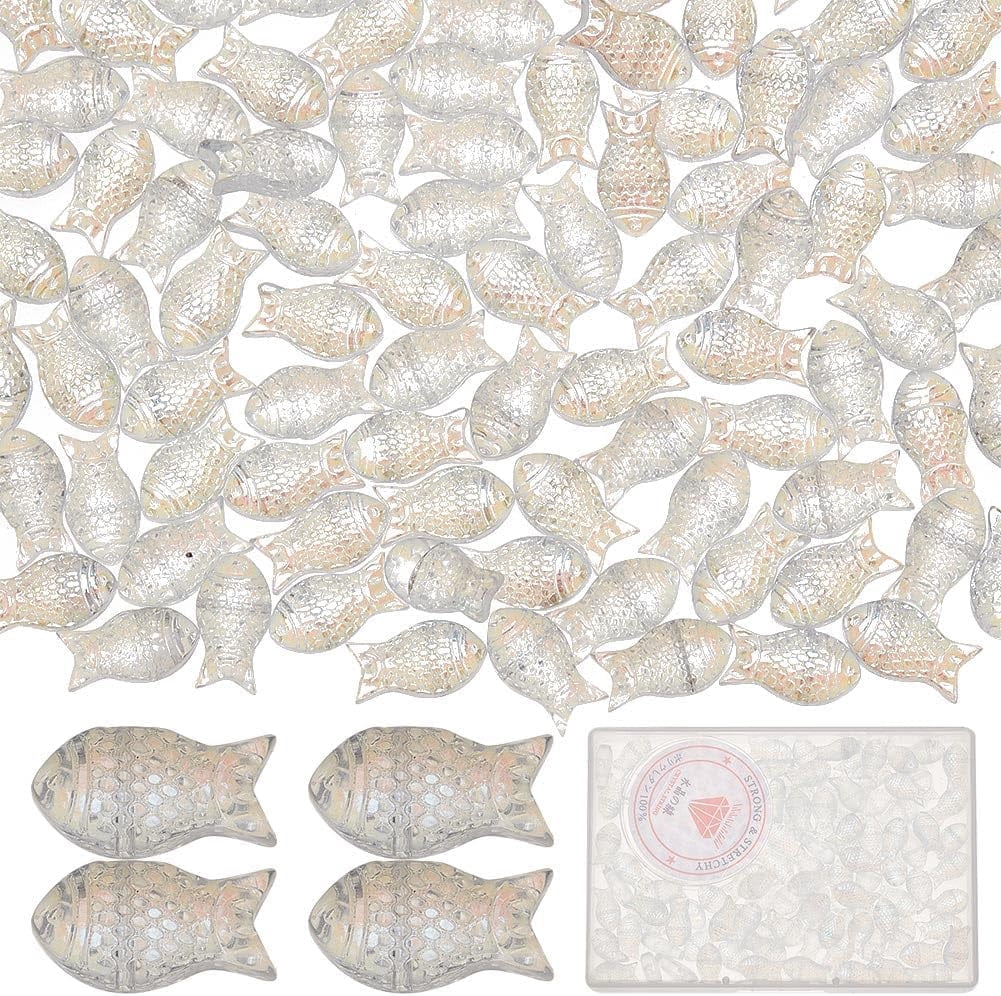 1 Box 100Pcs Fish Beads Bulk Fish Charms Bead Transparent Clear Glass ...