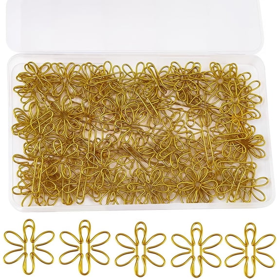 1 Box 100Pcs Flower Paper Clips Gold Iron Metal Sunflower Paperclips ...