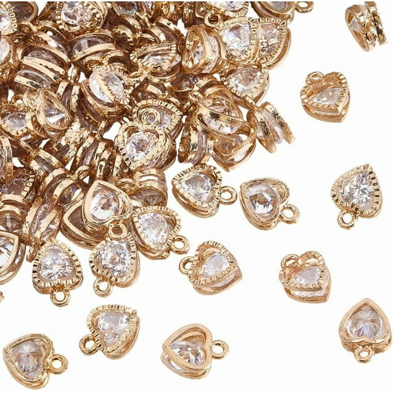 1 Box 100Pcs Glass Heart Charm Rhinestone Hearts Charms Bulk Gold Alloy ...
