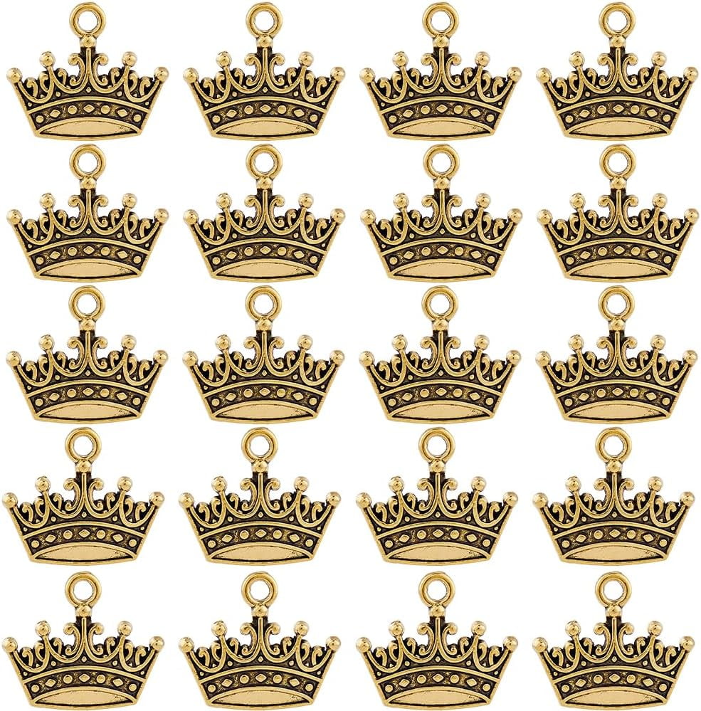 1 Box 100Pcs Gold Tiara Charms Princess Crown Charms King Charms Tiny ...