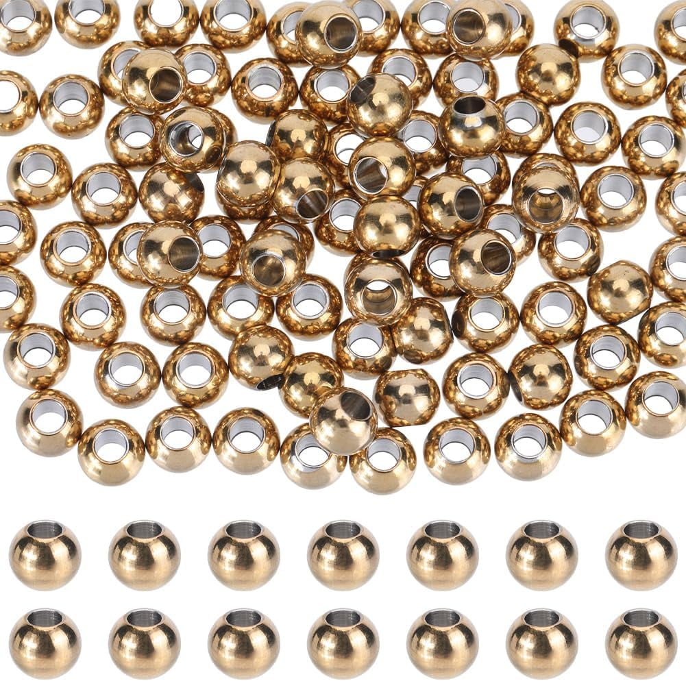 1 Box 100Pcs Golden Spacer Beads Stainless Steel Beads Bulk 5mm Gold ...