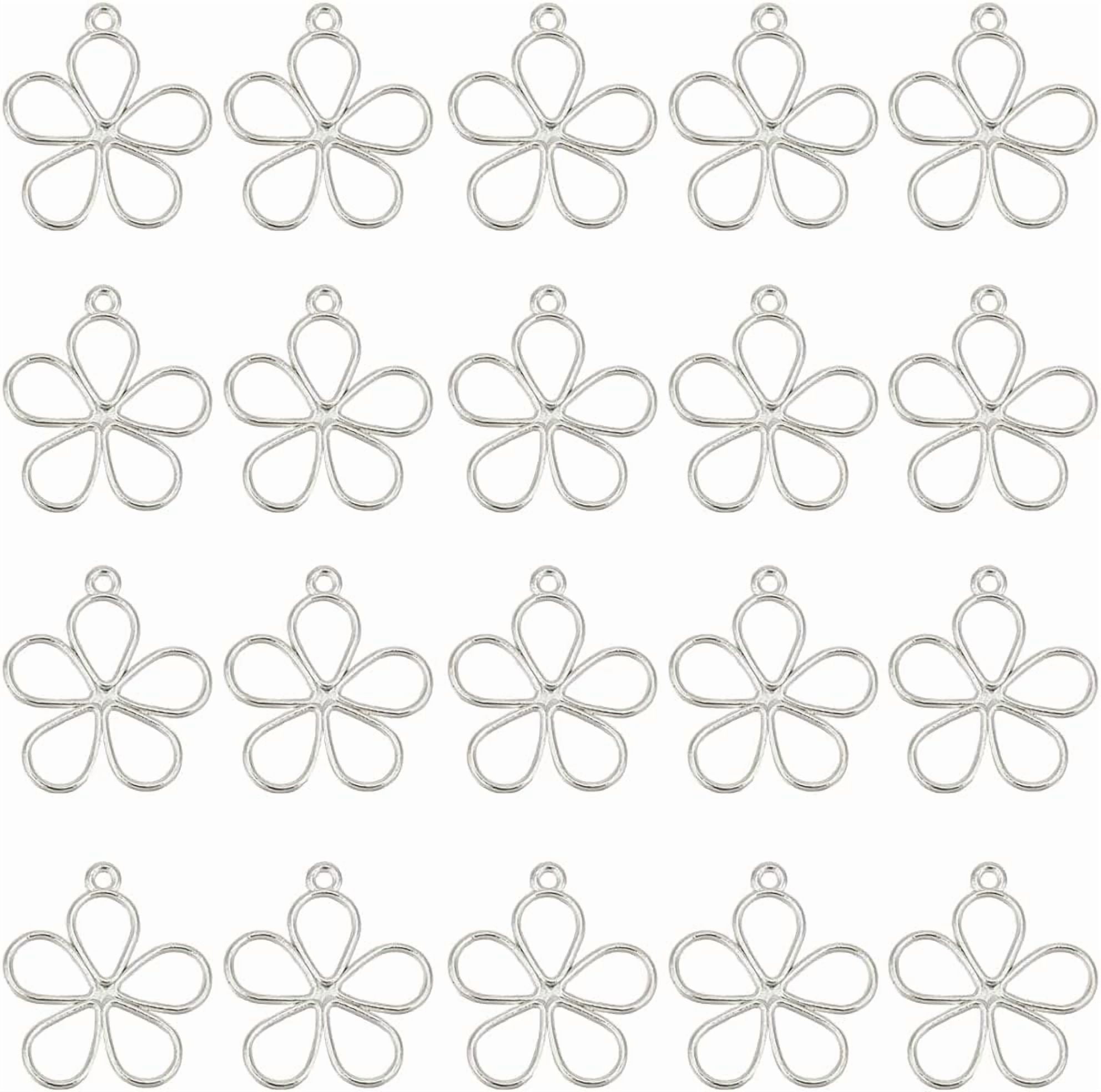 1 Box 100Pcs Hollow Flower Charms Small Flowers Charms Open Back Bezel ...
