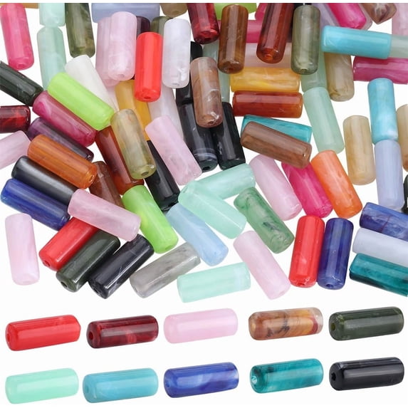 1 Box 100Pcs Imitation Gemstone Beads Tube Stone Beads Artifical ...