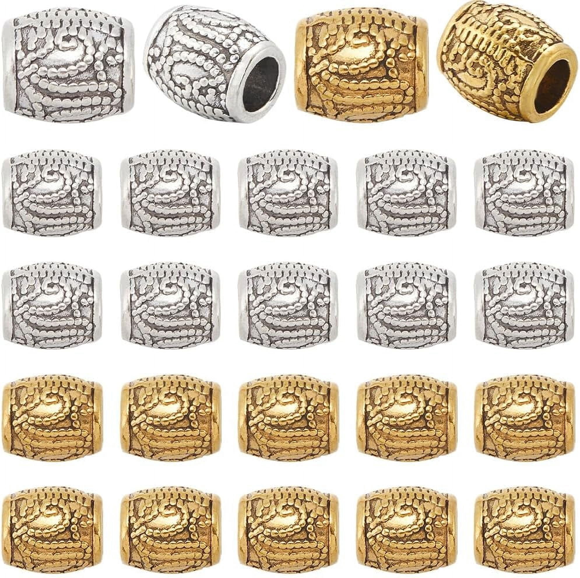 1 Box 100Pcs Large Hole Column Beads Silver Metal Barrel Bead Bulk ...