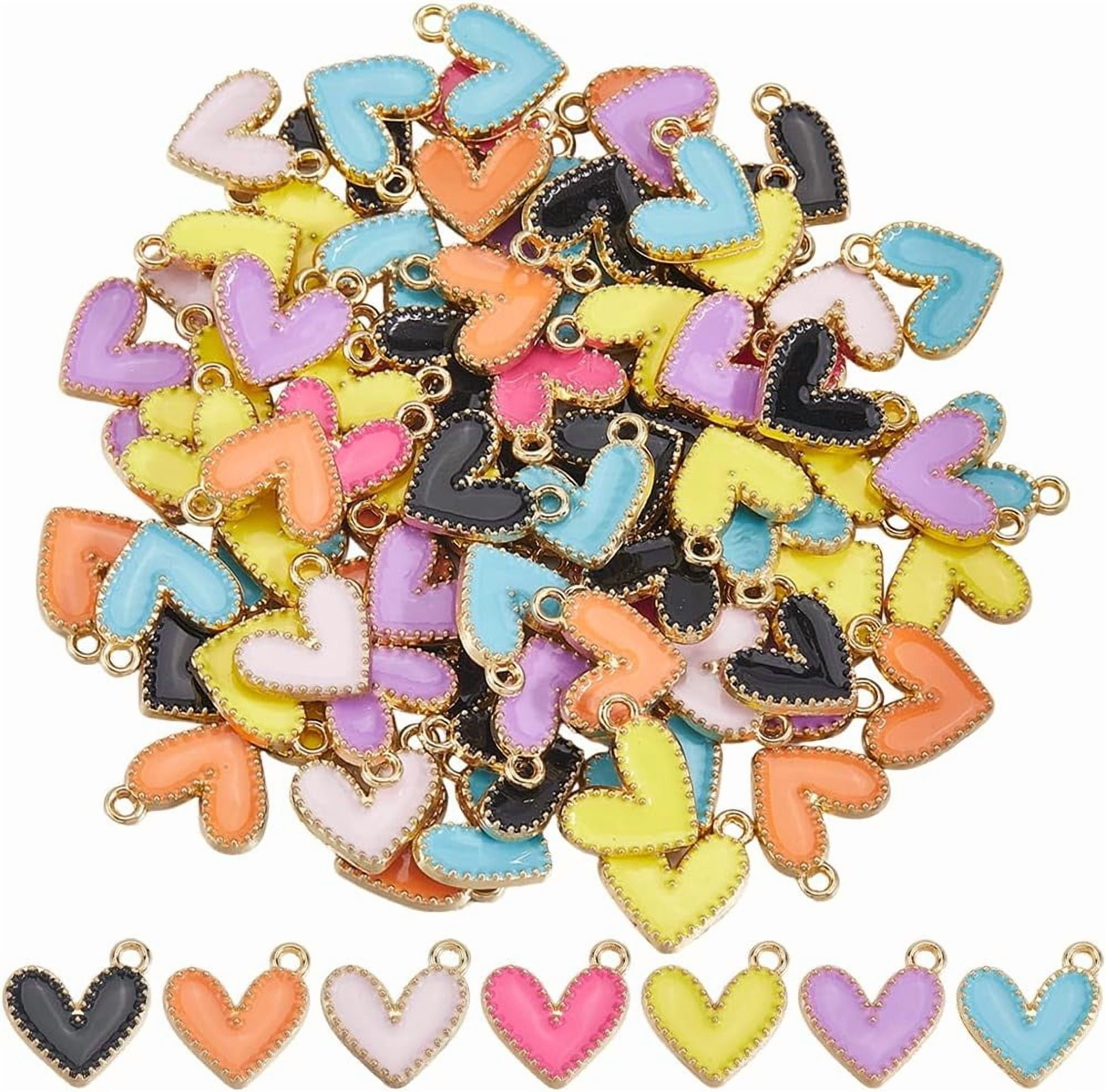1 Box 100Pcs Mini Enamel Heart Charms Pastel Heart Charms Bulk Metal ...