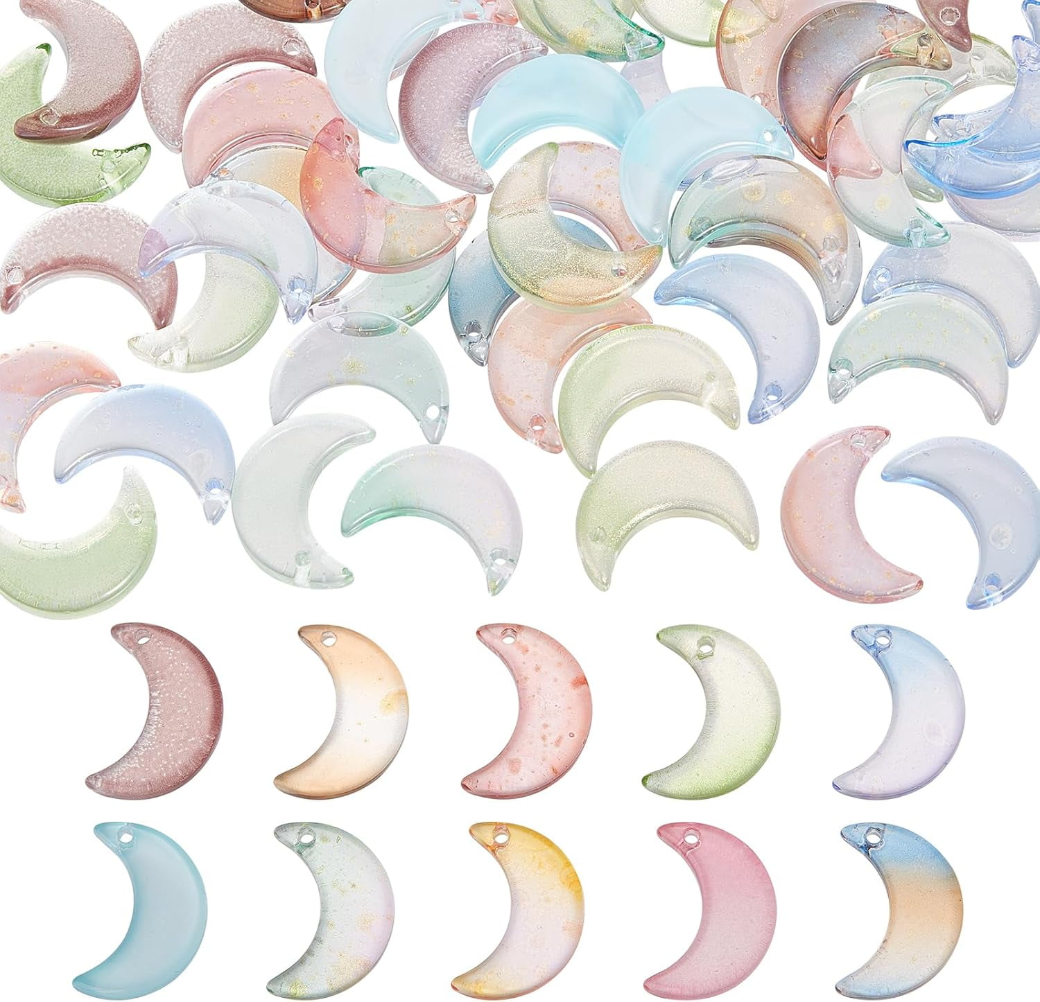 1 Box 100Pcs Moon Charms Bulk Crystal Glass Crescent Moon Charm Lot ...