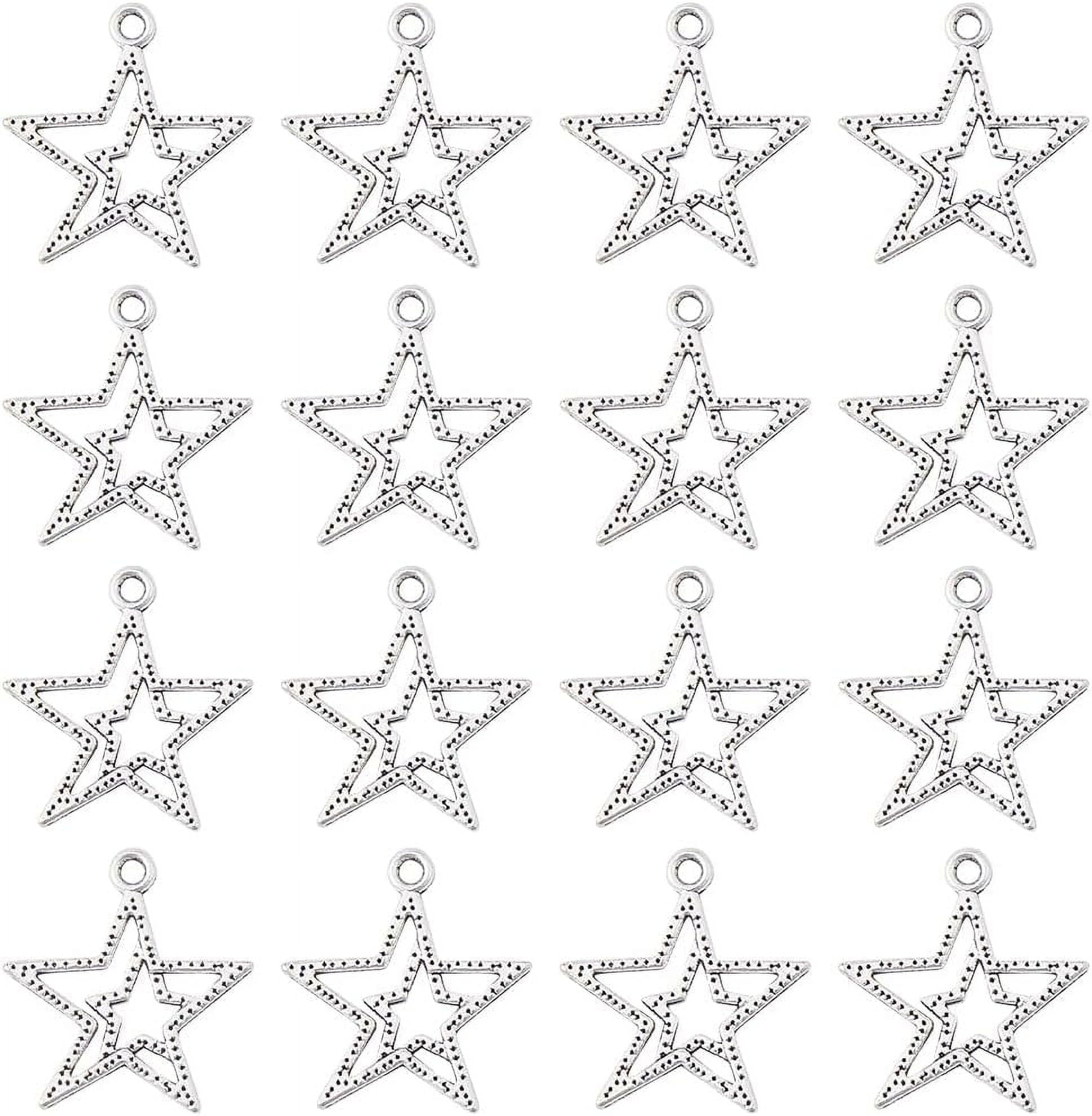 1 Box 100Pcs Night Star Alloy Charms Small Double 5 Point Star Charm ...