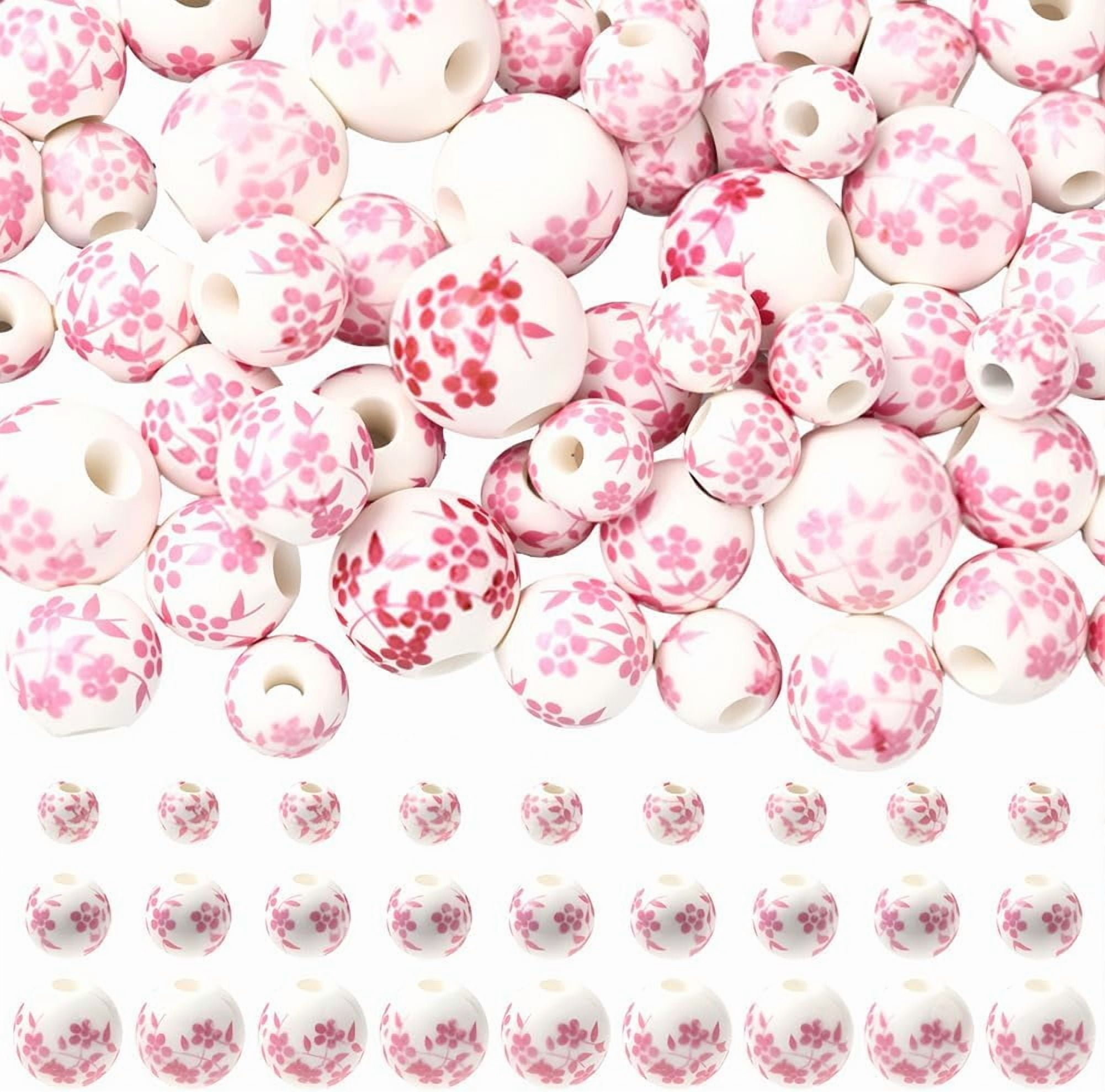 1 Box 100Pcs Pink Flower Ceramic Beads Porcelain Beads Bulk Small 6mm ...