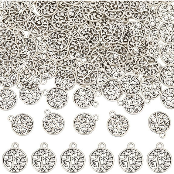 1 Box 100Pcs Silver Tree Charms Tree of Life Charm Bulk Hollow Metal ...