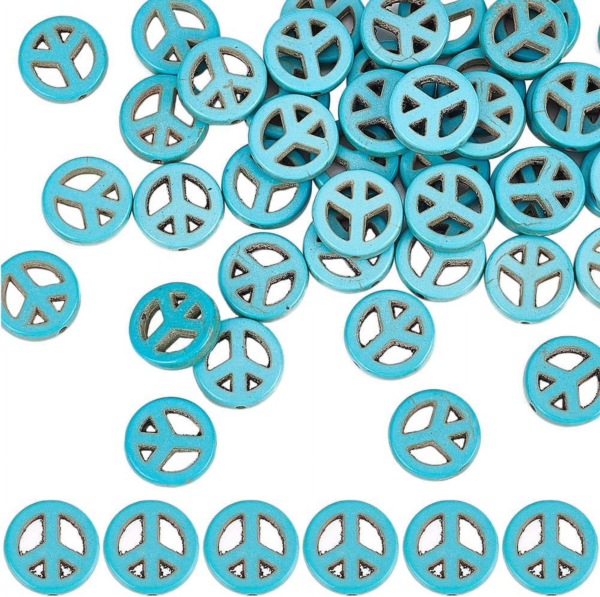 1 Box 100Pcs Turquoise Beads Peace Sign Beads Bulk Flat Round Stone ...