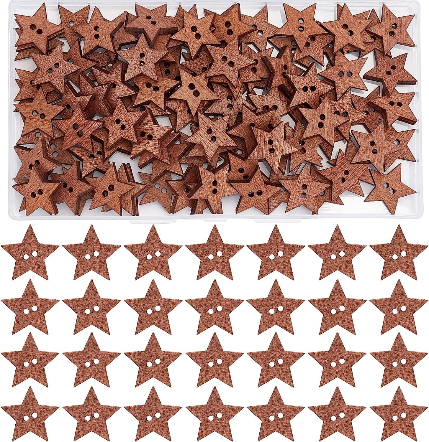 1 Box 100Pcs Wooden Stars Buttons with 2 Holes Vintage Small Sewing ...