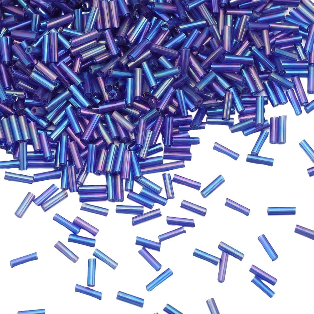 1 Box 100g Blue Glass Tube Beads Bugle Seed Beads Bulk Small Opaque ...
