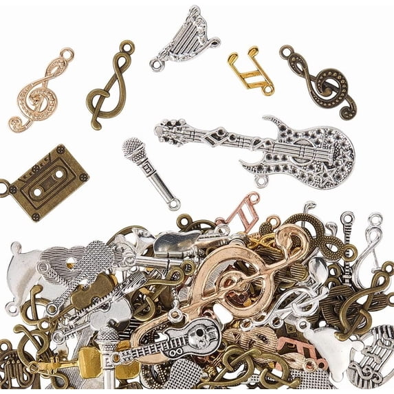 1 Box 100g Gold Music Note Charms Bulk Musical Instrument Charm Tibetan ...
