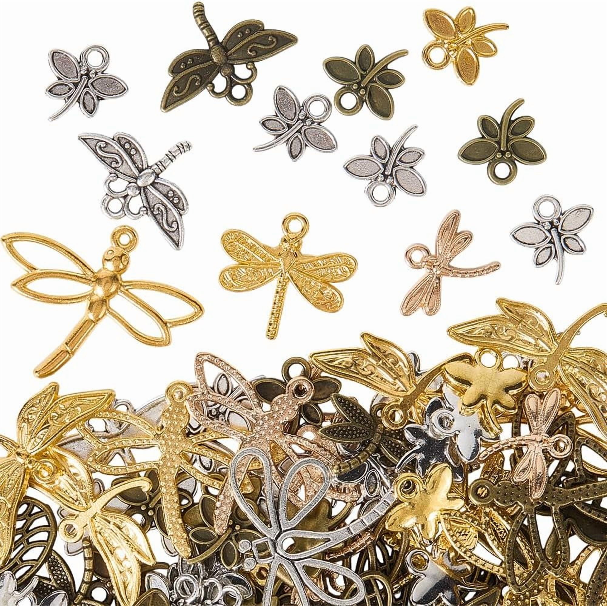 1 Box 100g Silver Dragonfly Charms Gold Insect Charms Bulk Tibetan ...