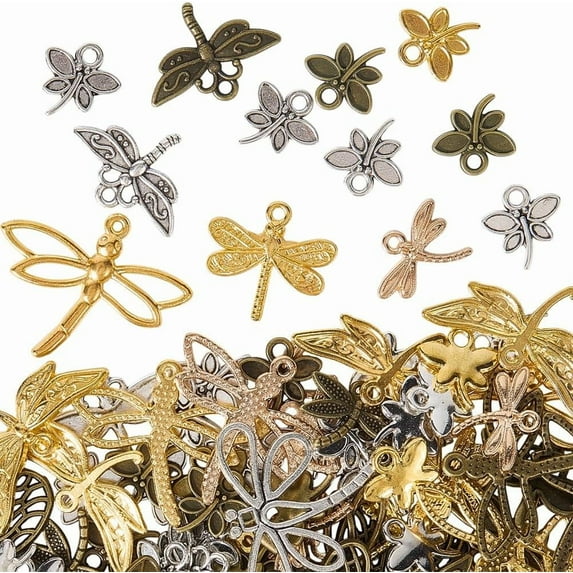 1 Box 100g Silver Dragonfly Charms Gold Insect Charms Bulk Tibetan ...