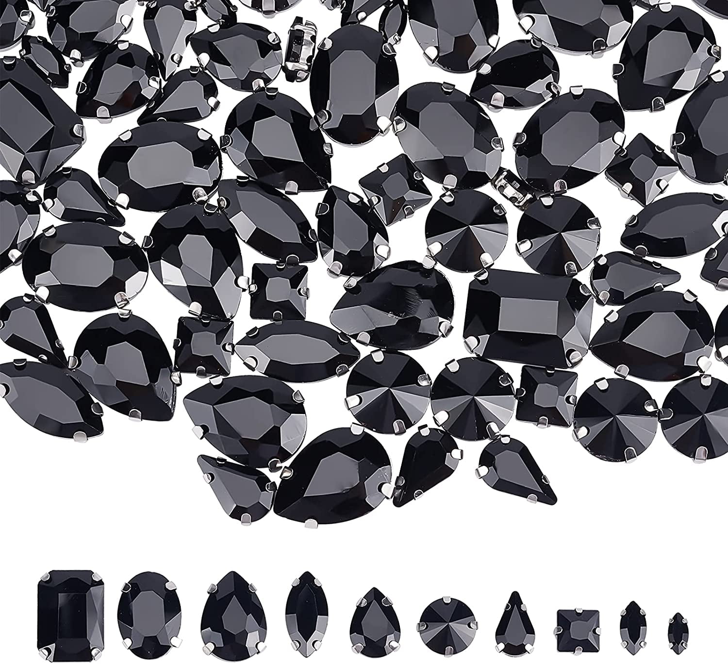 1 Box 100pcs 10Styles Sew On Glass Rhinestones Crystals Rhinestones ...