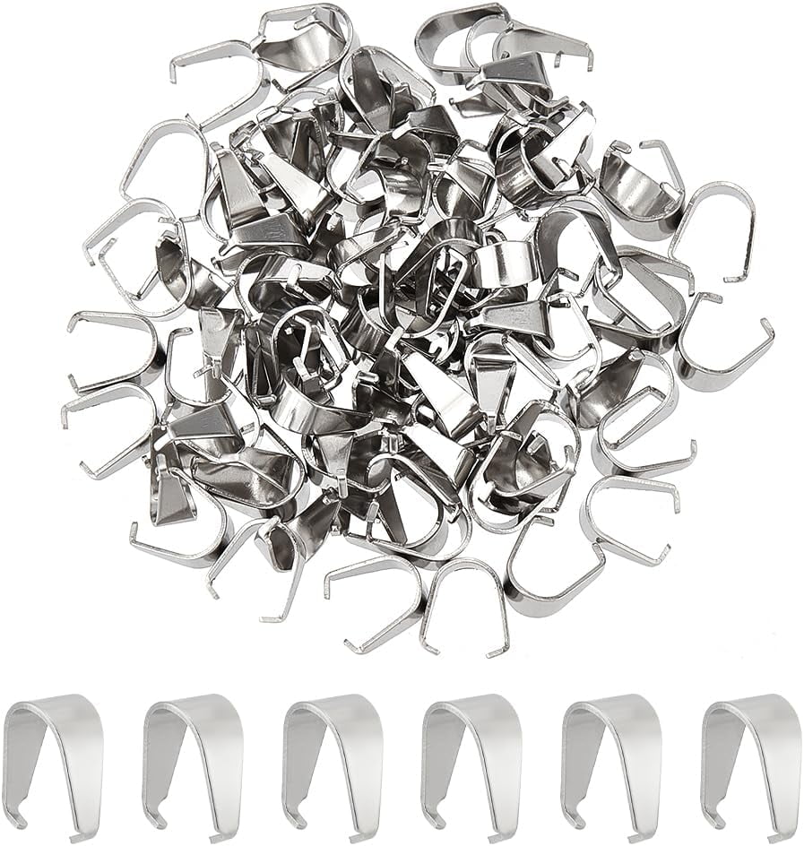 1 Box 100pcs Stainless Steel Snap on Bails Pinch Bails Pendant Bails ...