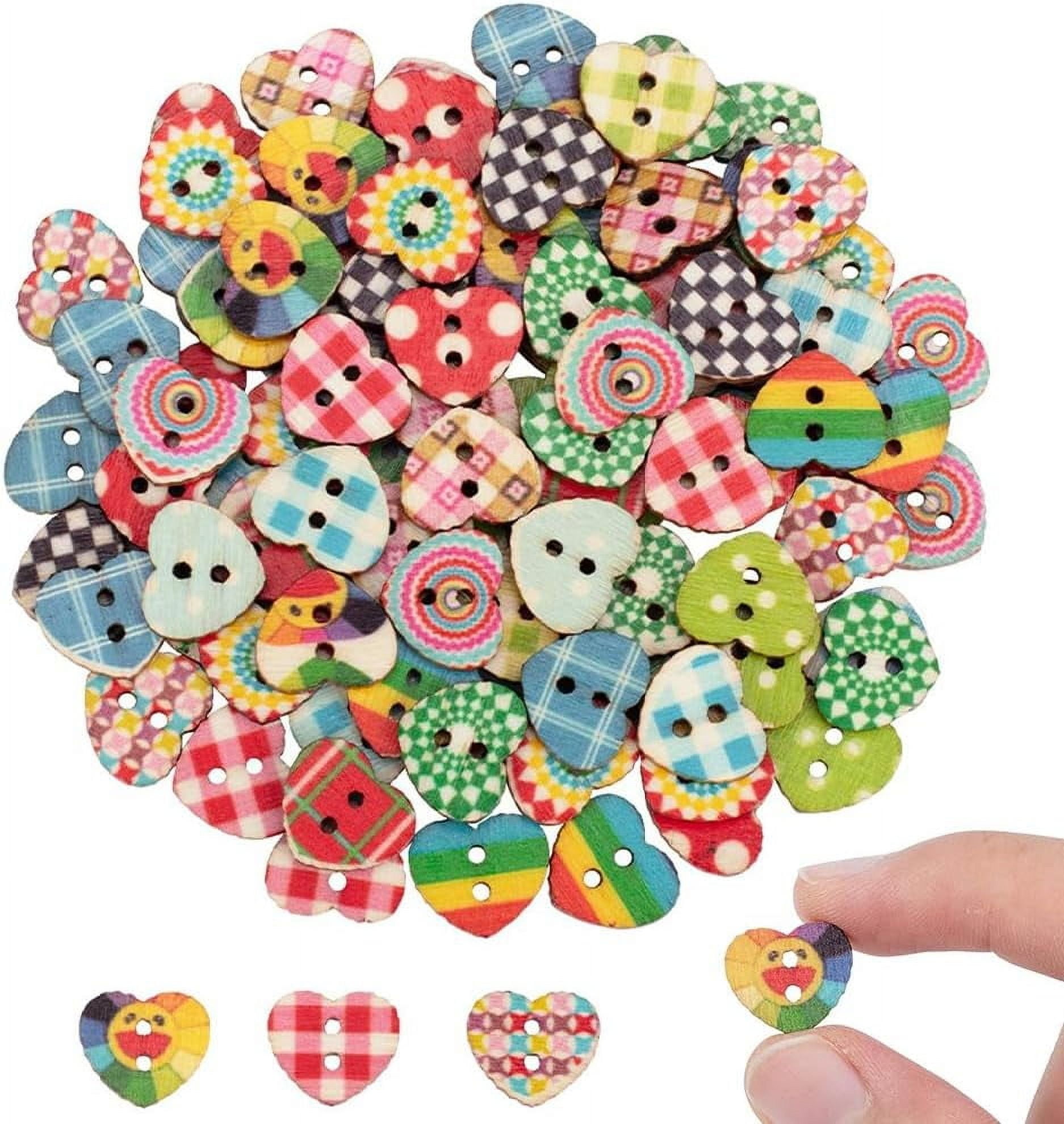 1 Box 100pcs Wooden Buttons 2 Holes Printed Heart Buttons for Sewing ...