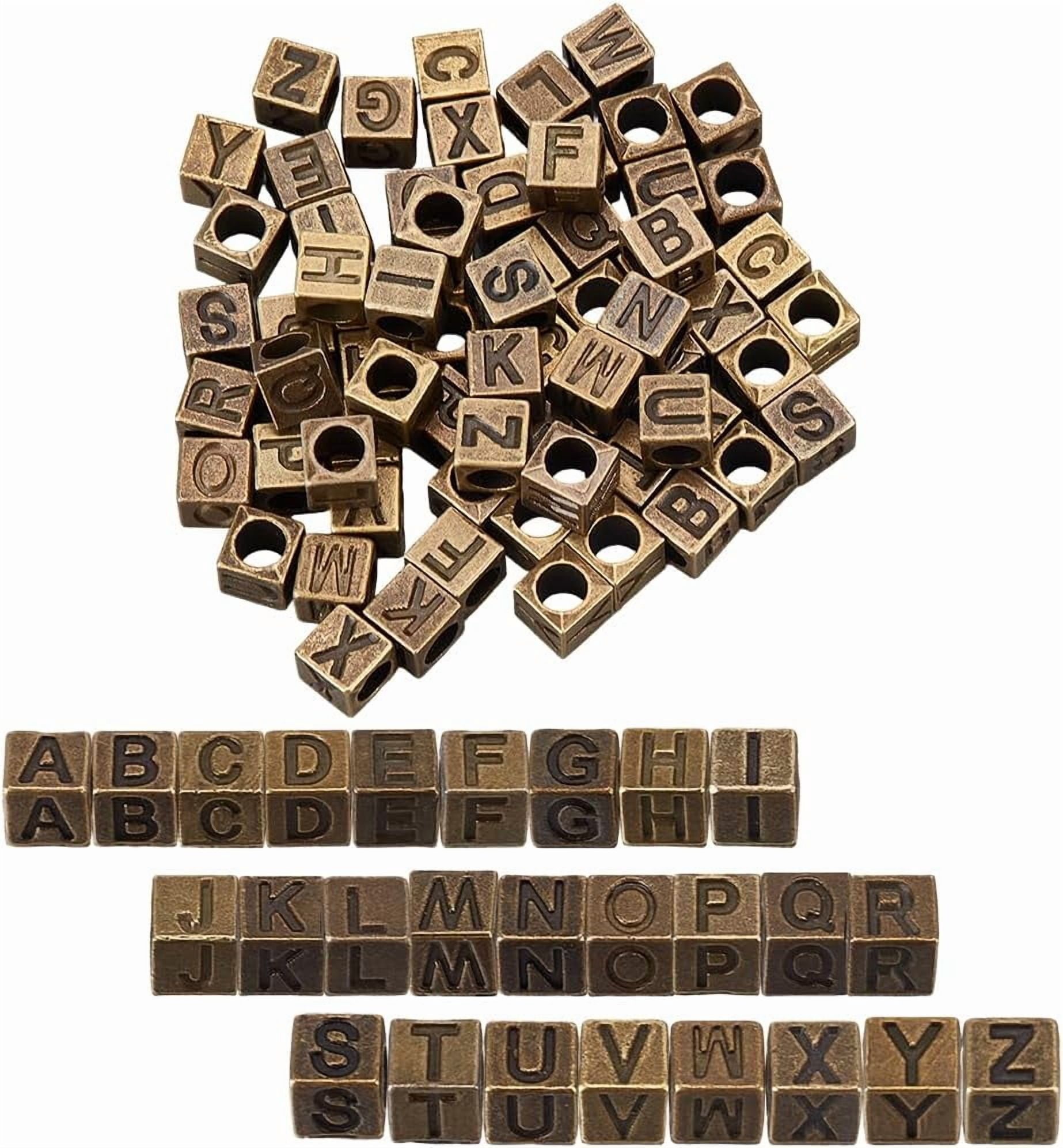 1 Box 104Pcs 26 Styles Metal Letter Bead Square Alphabet Beads Bronze ...