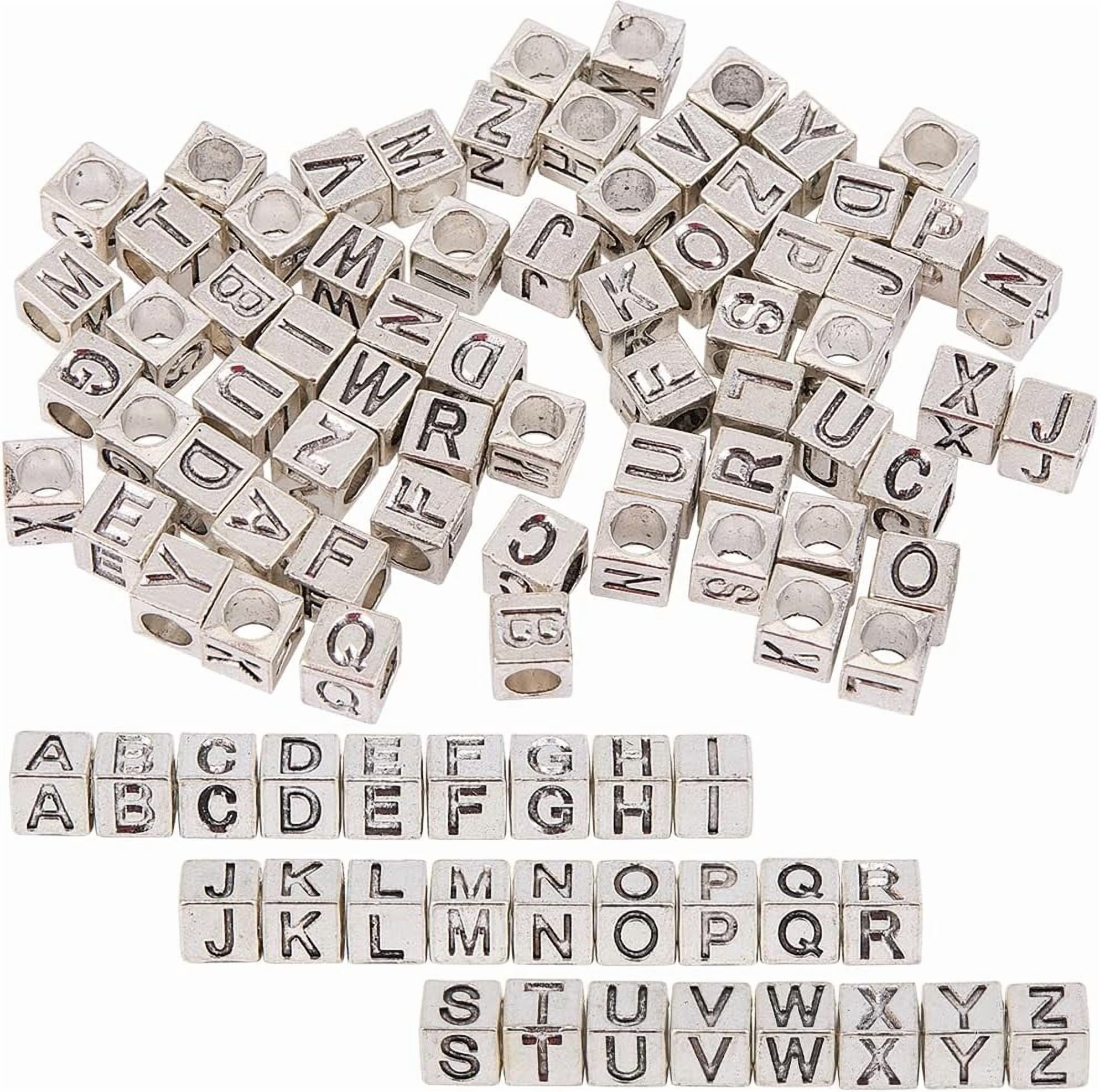 1 Box 104Pcs 26 Styles Silver Letter Beads Square Alphabet Bead Kit ...