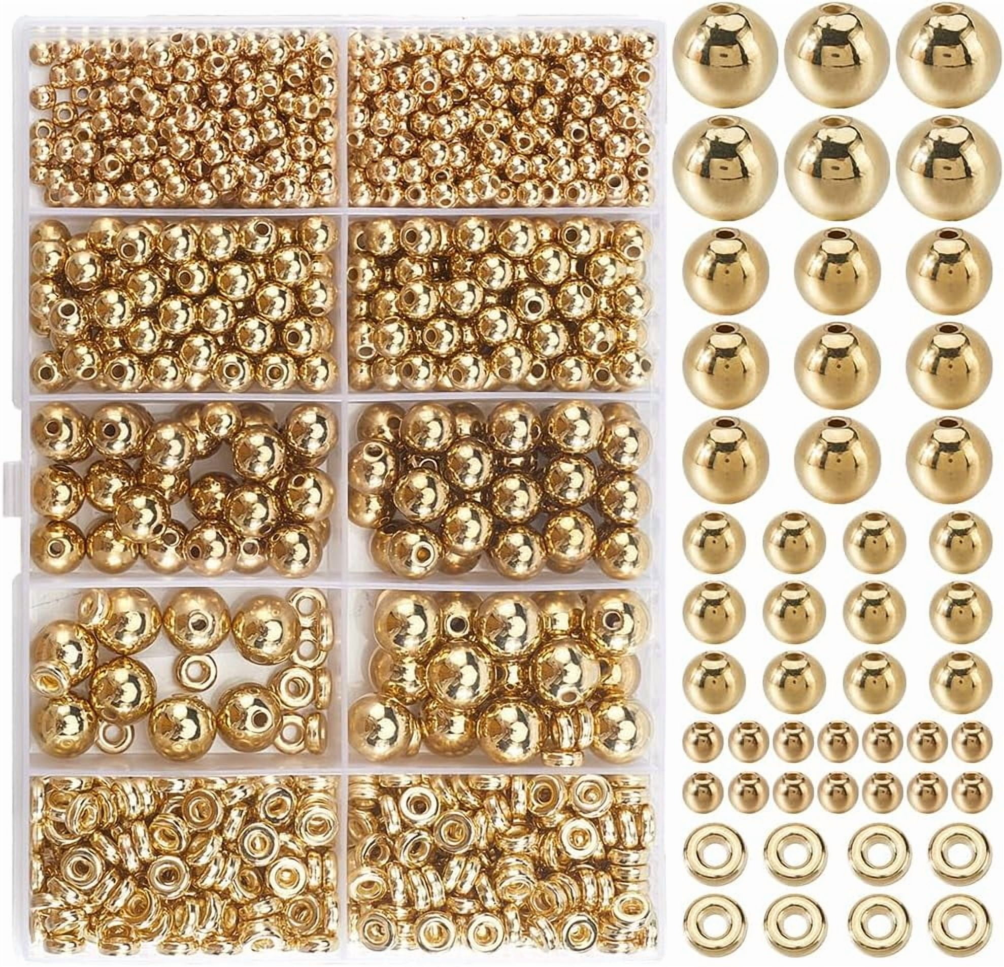 1 Box 1070Pcs 5 Styles Gold Ball Beads Plastic Spacer Beads Small Round ...
