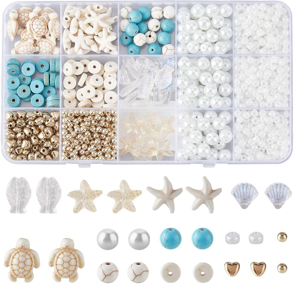 1 Box 1080Pcs Ocean Bead Kit Startish Sea Turtle Gemstone Beads White ...