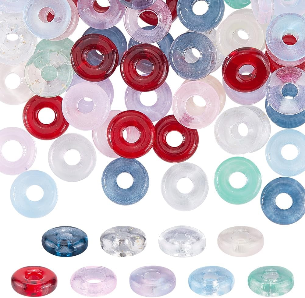 1 Box 108Pcs 9 Colors Glass Donut Bead Large Hole Glass Charms Colorful ...