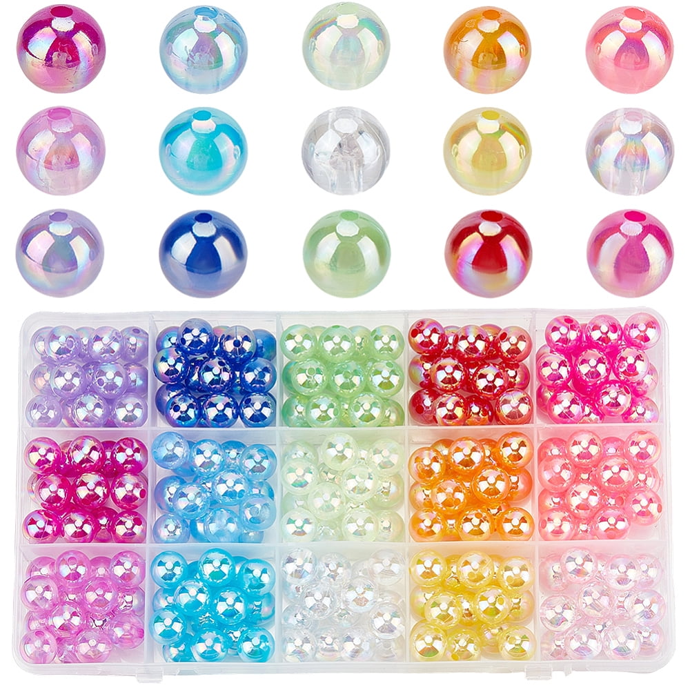 1 Box 10MM 225PCS AB Color Acrylic Round Beads with Holes Assorted ...