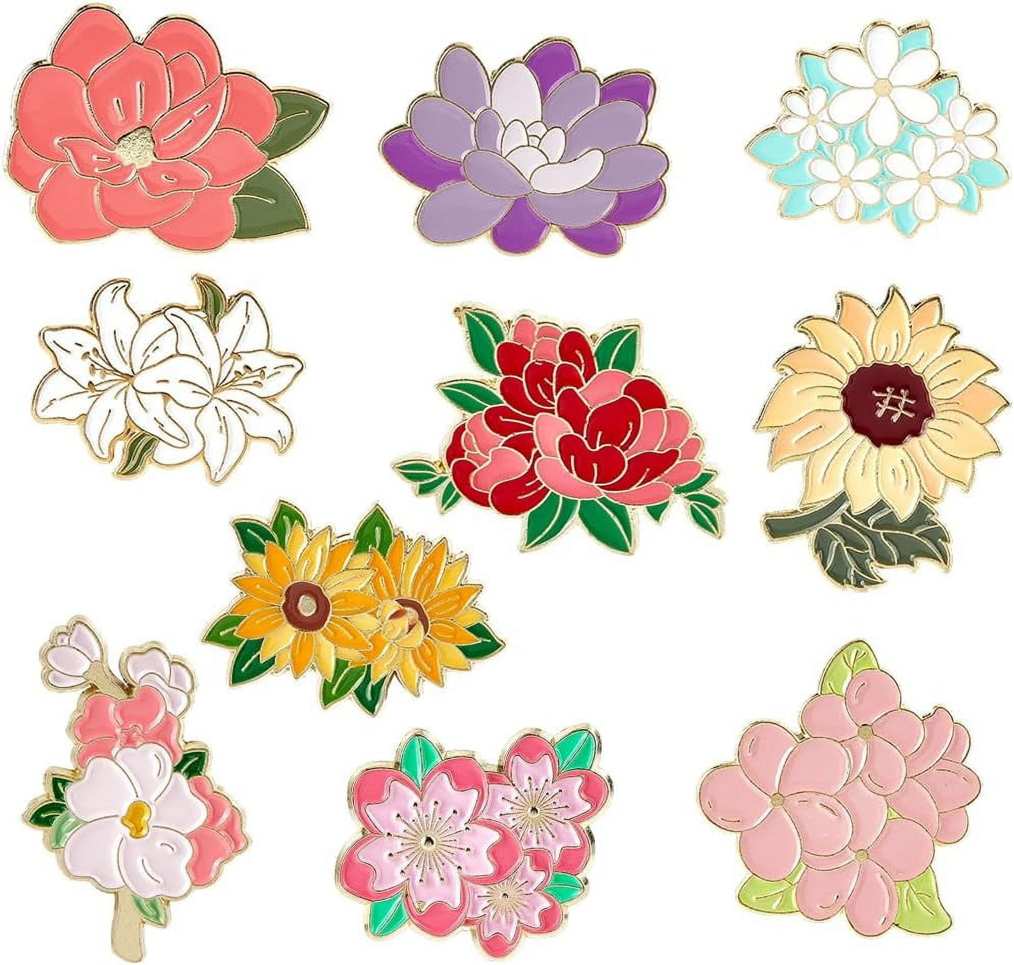 1 Box 10Pcs 10 Styles Flower Enamel Lapel Pins Cute Enamel Pins Floral ...