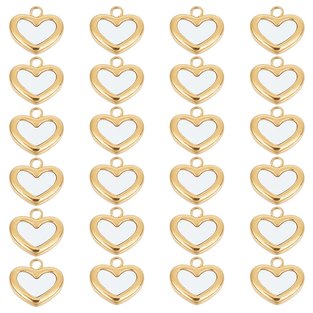1 Box 10Pcs 304 Stainless Steel Pendants with Shell Heart Golden ...