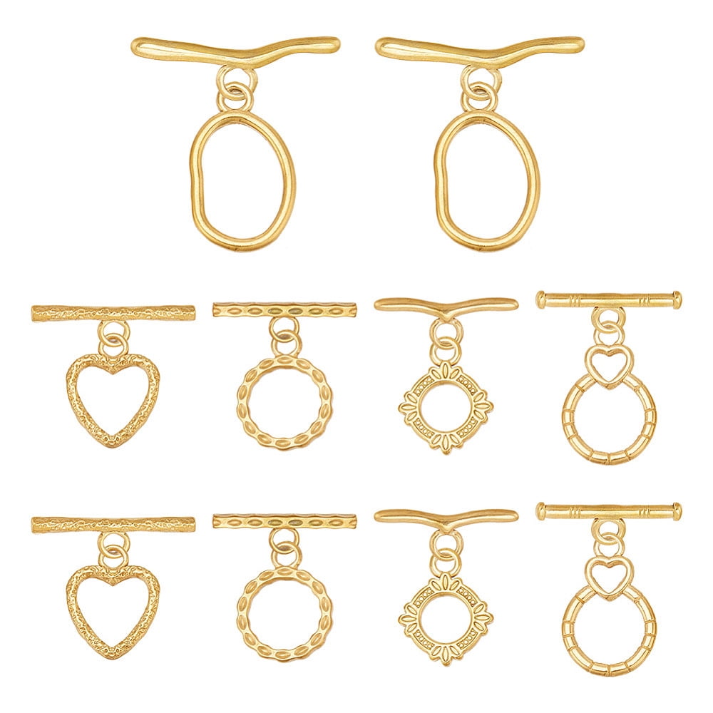 1 Box 10Pcs 5 Styles 304 Stainless Steel Toggle Clasps Heart & Ring ...