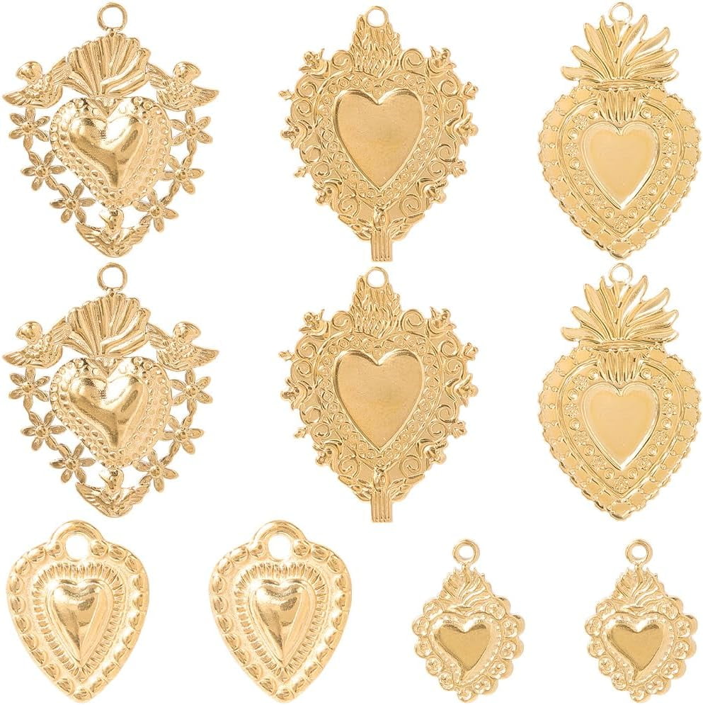 1 Box 10Pcs 5 Styles Real 18K Gold Plated Sacred Heart Charms Goth Love ...